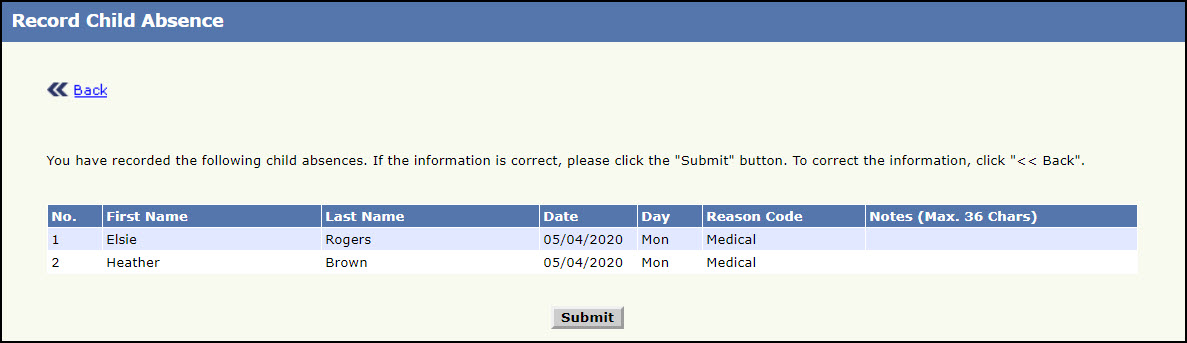 Record Child Absence